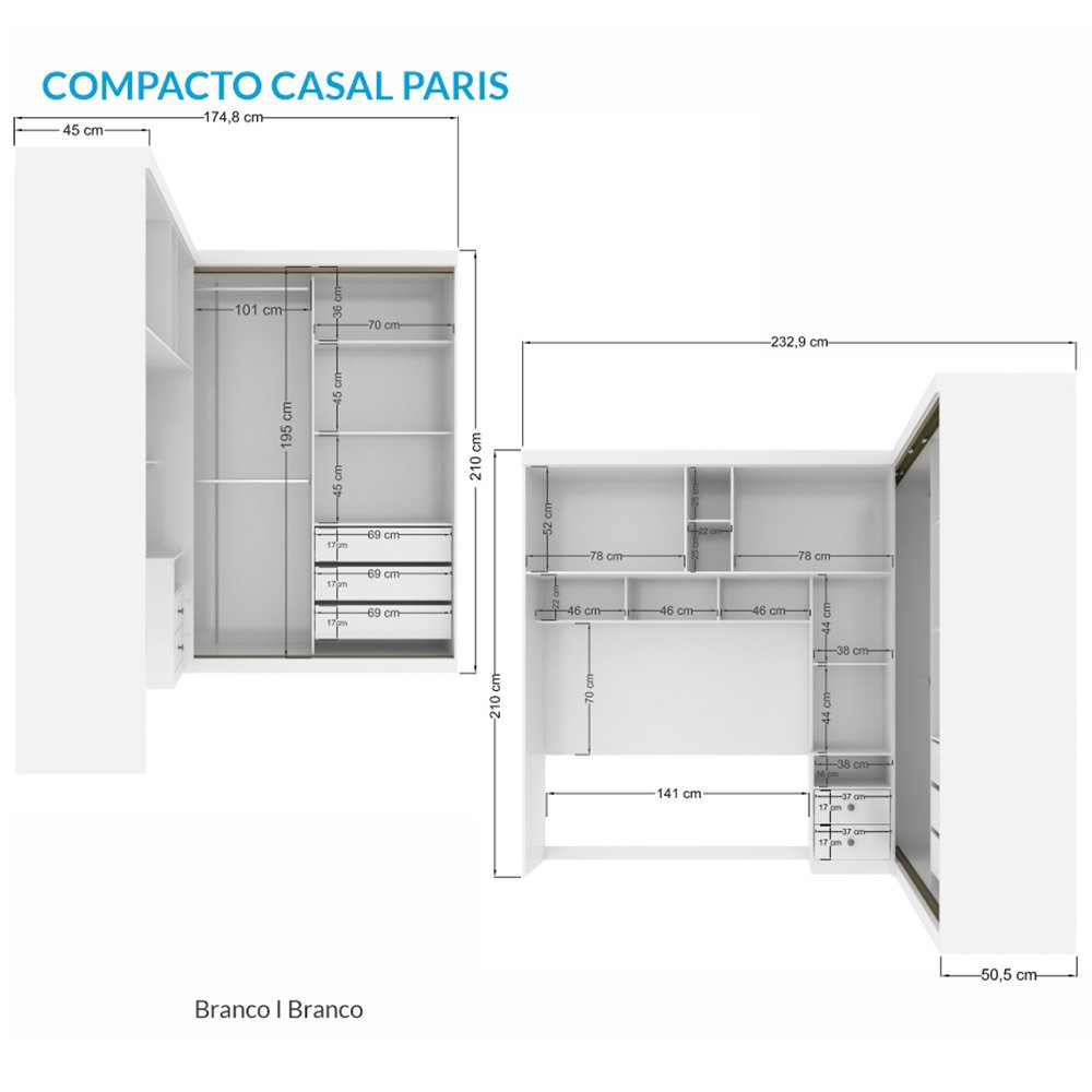 Guarda Roupa Modulado Casal Paris Branco 232cm Santos Andira 232,9cm ...
