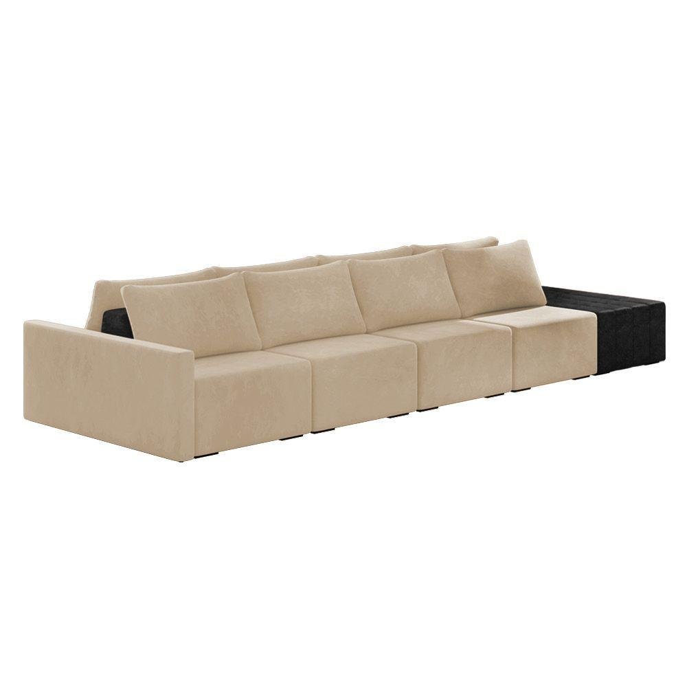 Sofá Ilha 4 Lugares Living 472cm Modulado Lary Veludo Pu Pto K01 Cor ...