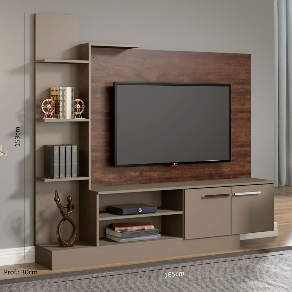 Estante Rack Cairo Painel Para Tv até 55' 165 Cm 02 Portas MDP Castanho ...
