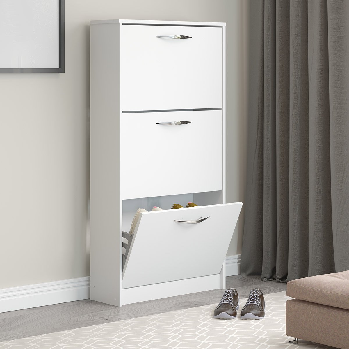 Sapateira Pequena 127 x 64 Cm 3 Portas Basculante MDP Branco 1035 ...
