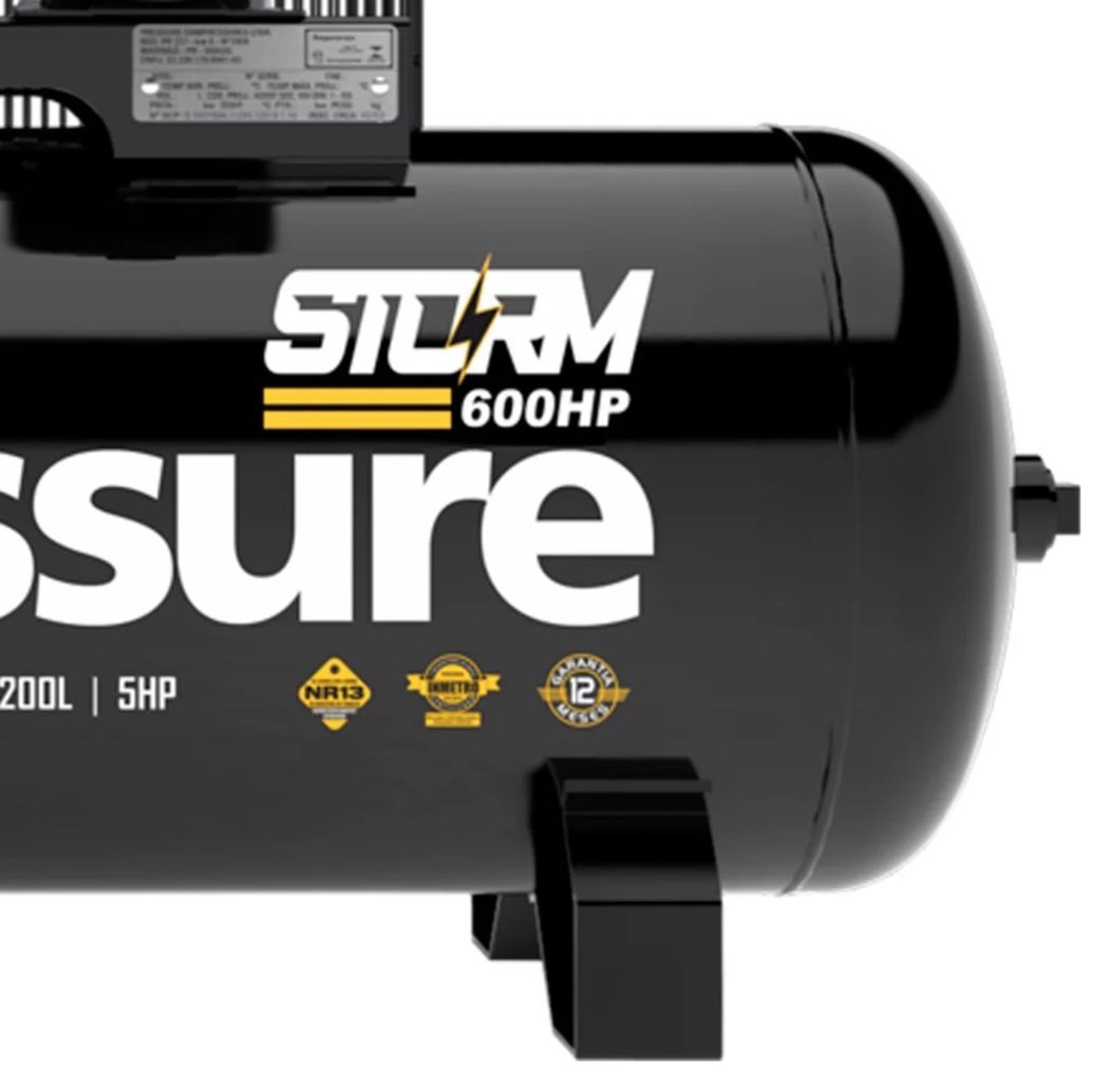 Compressor Ar Pressure STORM 600HP 20 PCM 175psi 200 litros 5Hp ...