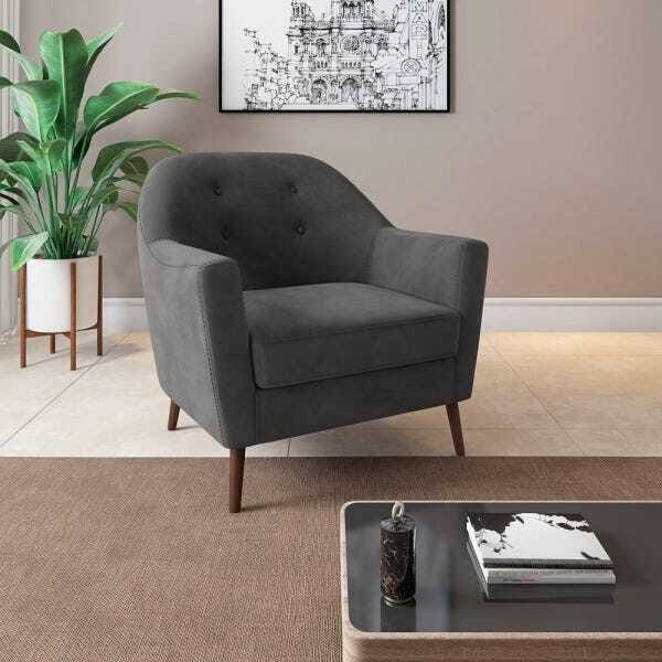 Poltrona Decorativa Sala de Estar Kyle Veludo Grafite - Gran Belo ...