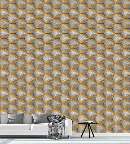 Papel De Parede Para Quarto Sala Simulando Marmore E Madeira Cinza Bege ...