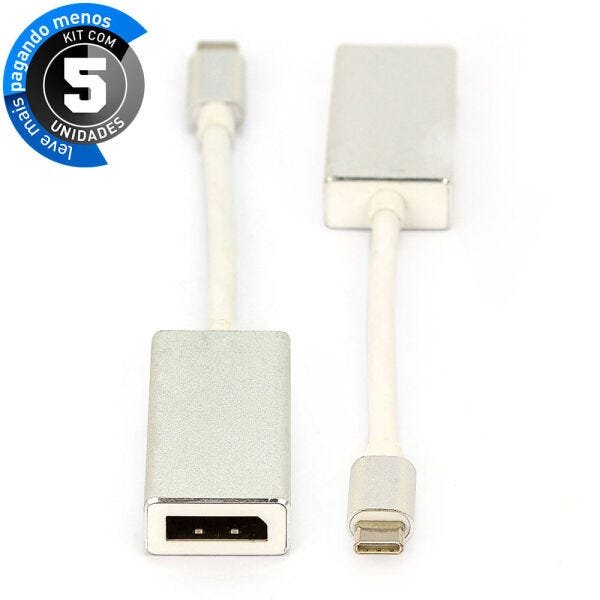 Kit com 5 Cabos Adaptador USB-C para Displayport | MadeiraMadeira
