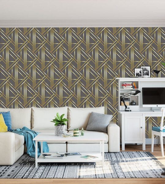 Papel De Parede Para Sala Quarto Cinza Com Detalhes Bege Simulando ...