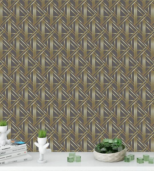 Papel De Parede Para Sala Quarto Cinza Com Detalhes Bege Simulando ...