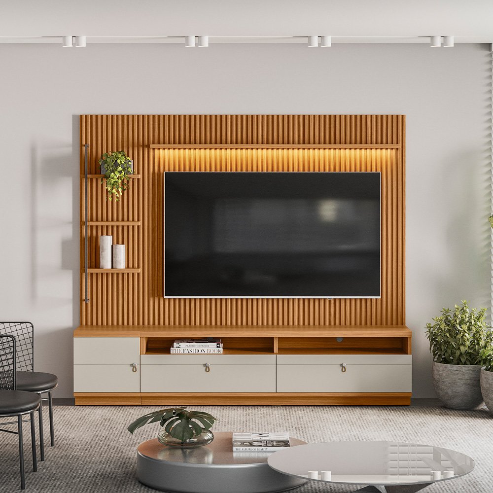 Estante Home para Tv Ripado 1 Modulo Lateral Esquerdo Ouro Preto Nature ...