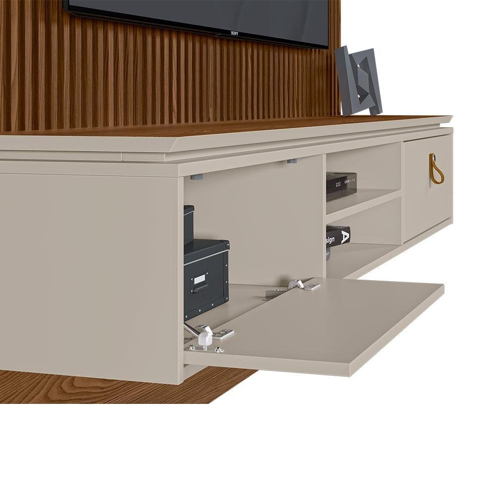 Painel Para TV 75 Polegadas Ripado com LED Authentique Freijó Off White ...