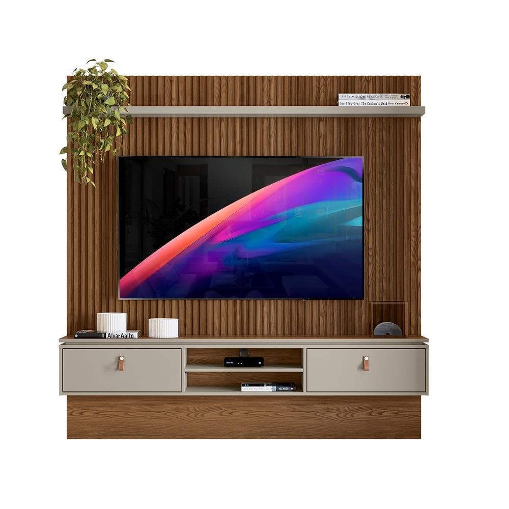 Painel Para TV 75 Polegadas Ripado com LED Authentique Freijó Off White ...