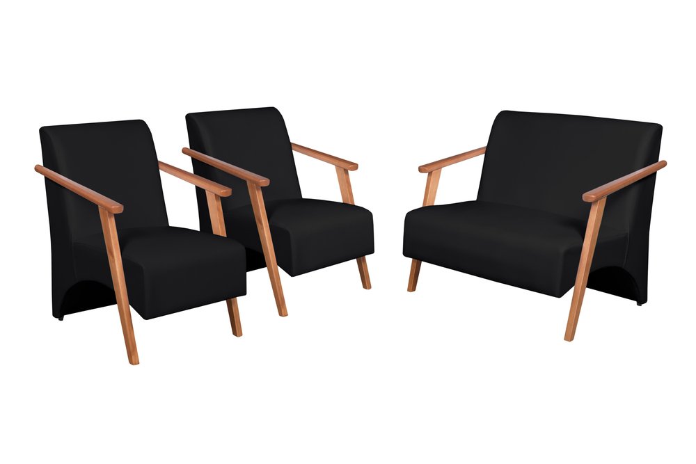 Conjunto Venus Braços em Madeira Maciça 1 Namoradeira 2 Poltronas ...