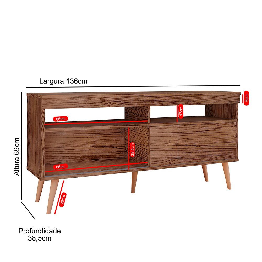 Rack Bancada Estilo Retrô Tv Até 55 Polegada Nicho e Porta de Correr Sala Pequena Samba - Freijó ...