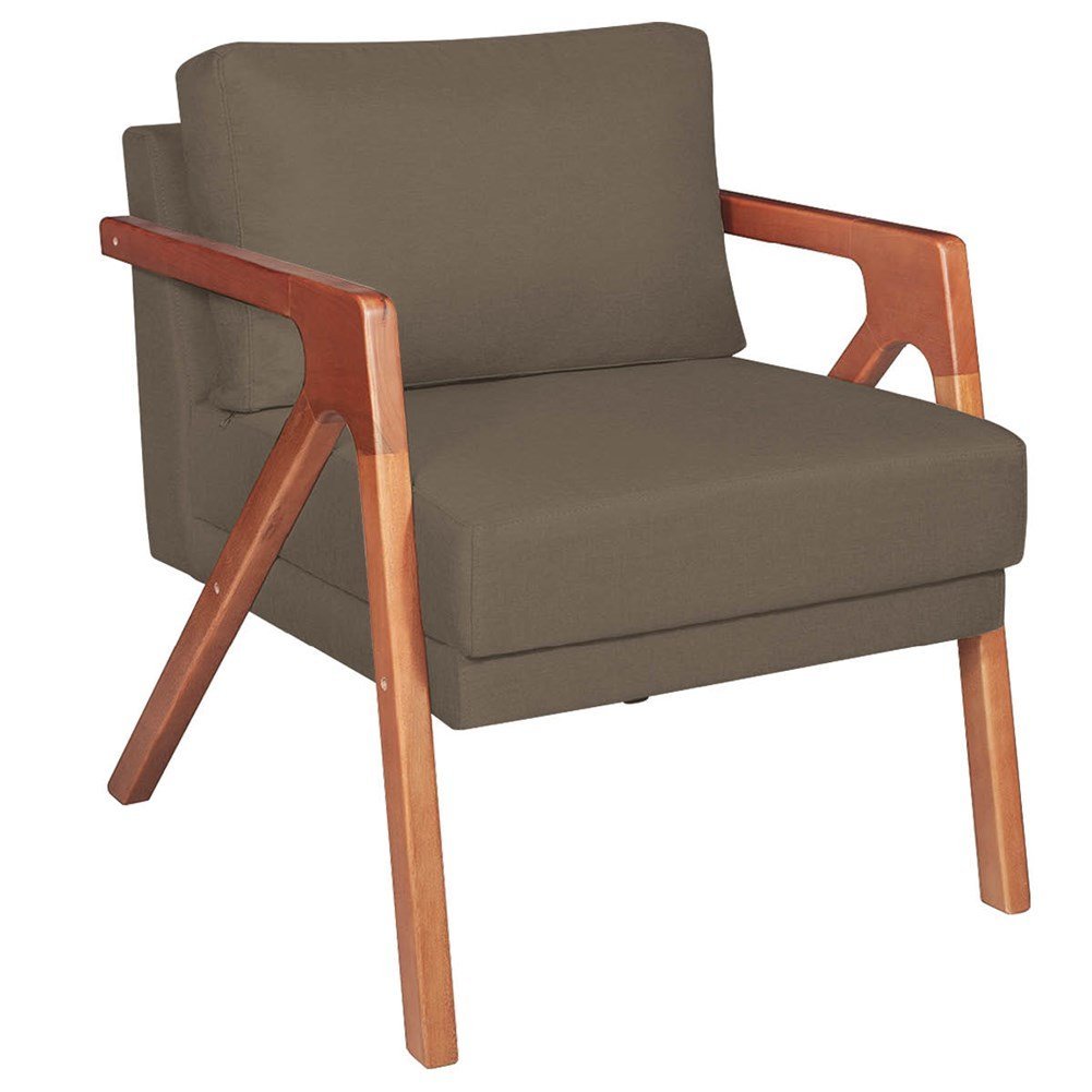 Poltrona Decorativa Mona Base Madeira Suede Marrom - Amarena ...