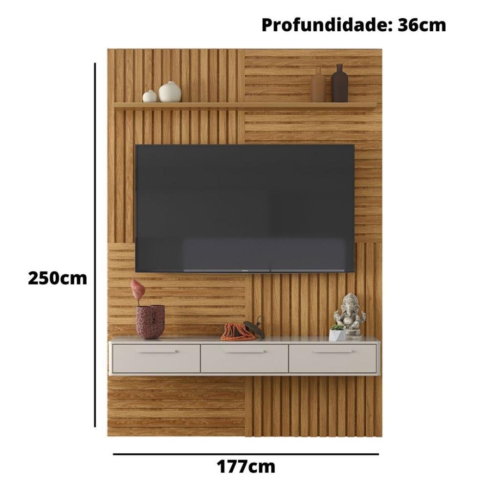 Painel Ripado Tv Até 70 Polegadas Com 3 Portas 1,77m Sierra Lukaliam ...