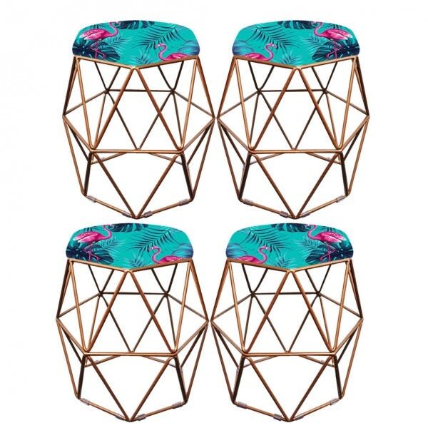 Kit 4 Puff Banqueta Aramado Luna para Penteadeira Hexágono Base Bronze ...