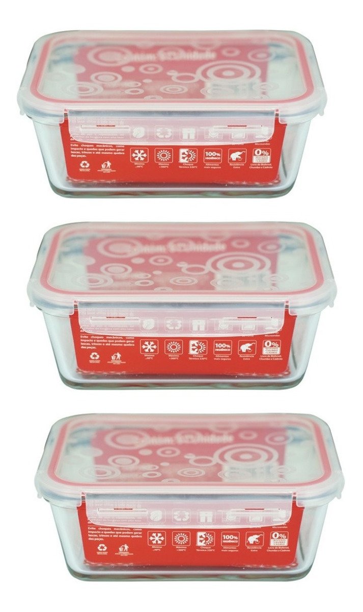 Conjunto Vasilhas Vidro P Guardar Alimentos Geladeira 330ml ...