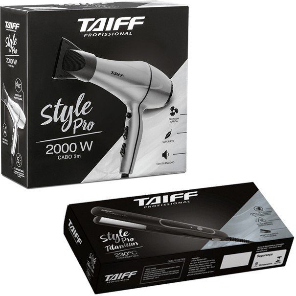 KIT TAIFF - SECADOR STYLE PRATA PRO 2000W 220V + PRANCHA STYLE PRATA ...