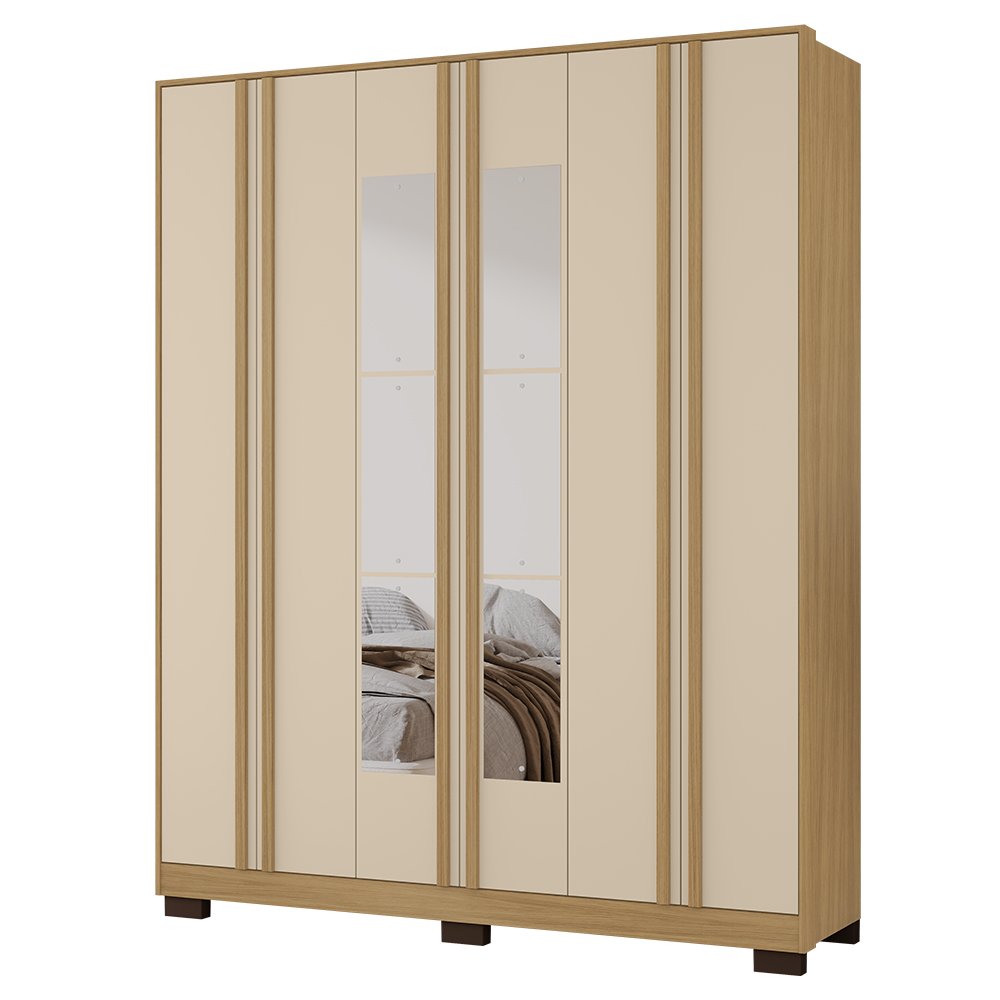 Guarda Roupa Casal 6 Portas 6 Espelhos Califórnia Carvalho/off White ...