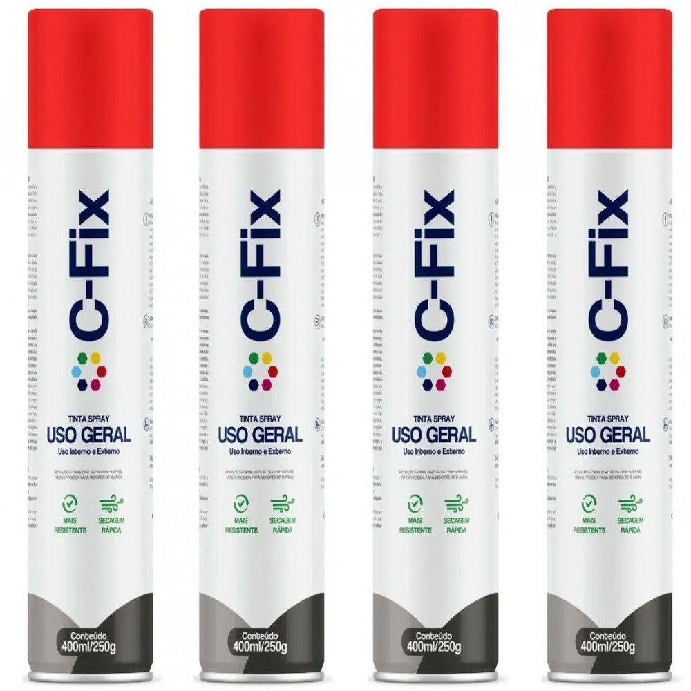 Kit 4 Tintas Spray Vermelho Uso Geral Inter/exter 400ml Cfix ...