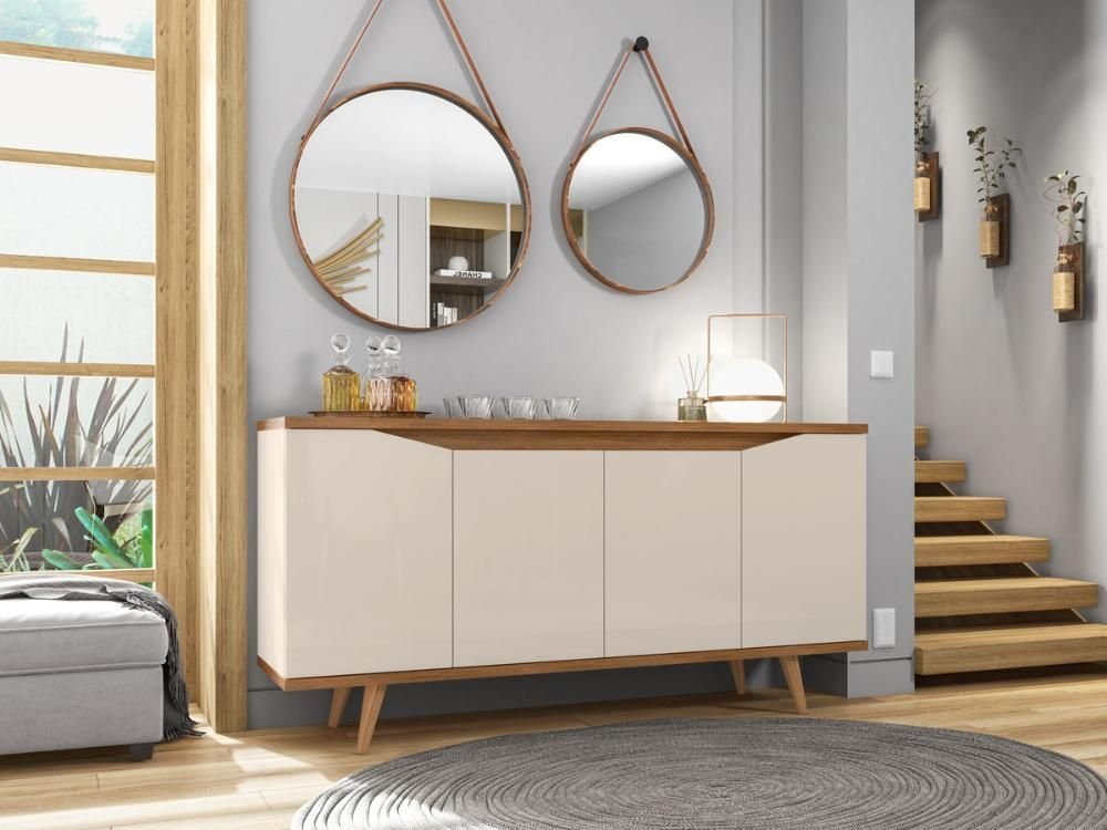 Buffet 4 Portas C/ Nichos Bella Off White/cedro | MadeiraMadeira