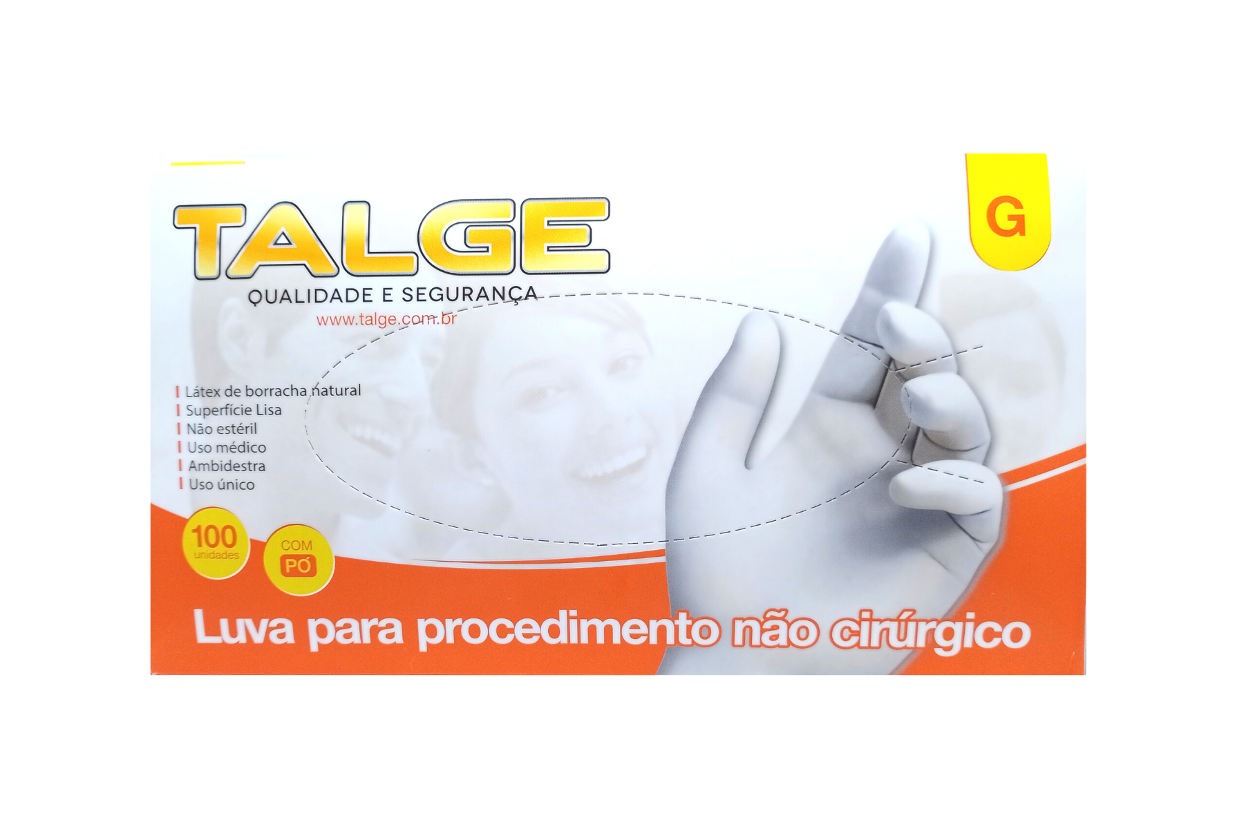 Luva Látex Descartável Não Cirúrgico Talge c/Pó 100Un Branco:G ...