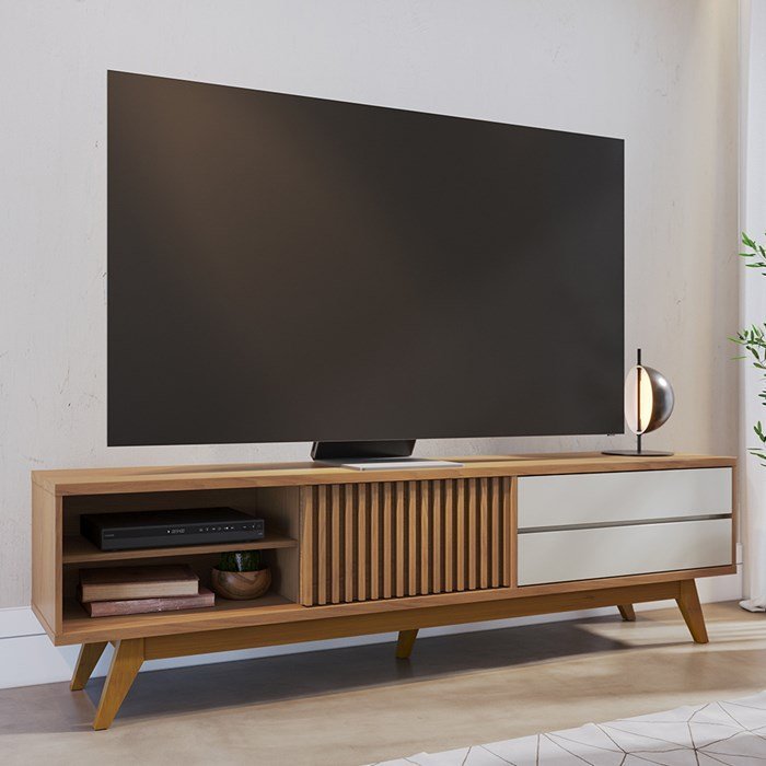 Bancada Rack para Tv 75 Polegadas 200 Cm Veneza Freijo Off White Matte ...