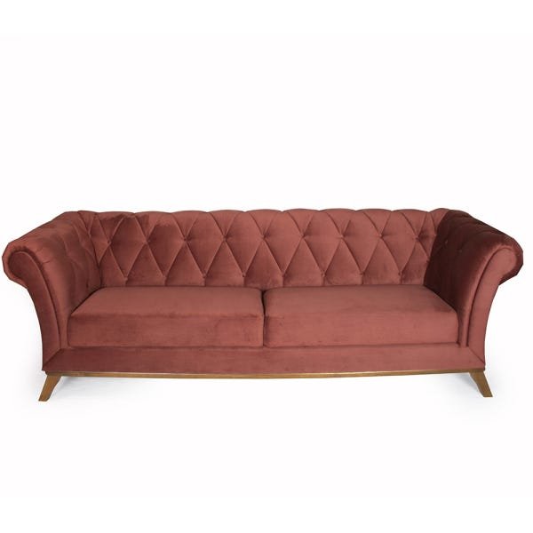 Sofá 3 Lugares Império Veludo Marrom B-276 Base de Madeira - D'Rossi ...