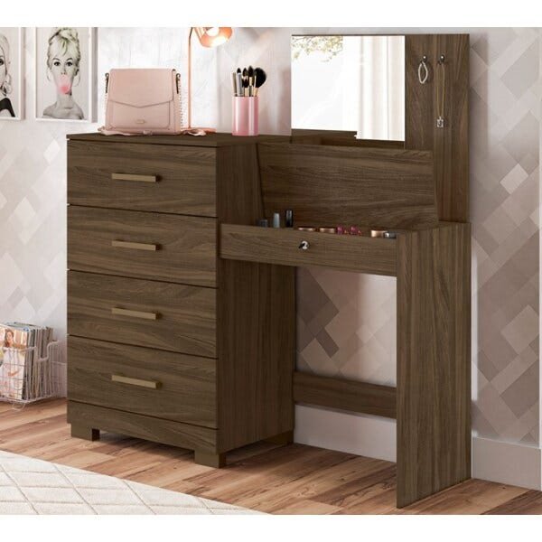 Cômoda 4 Gavetas Com Penteadeira Genova Wengue Moval | MadeiraMadeira