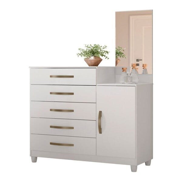 Cômoda 05 Gavetas Com Penteadeira E Sapateira Lisboa Branco Moval ...
