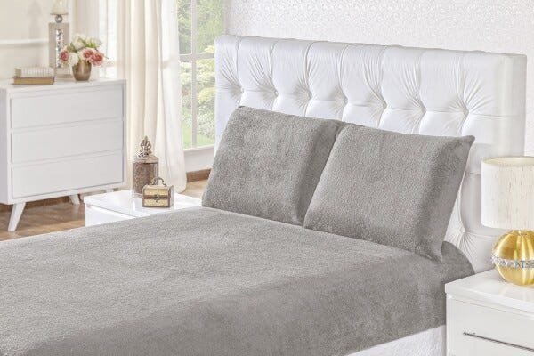 Jogo de Cama Casal Biasoft Manta Flannel 03 Peças Cinza | MadeiraMadeira