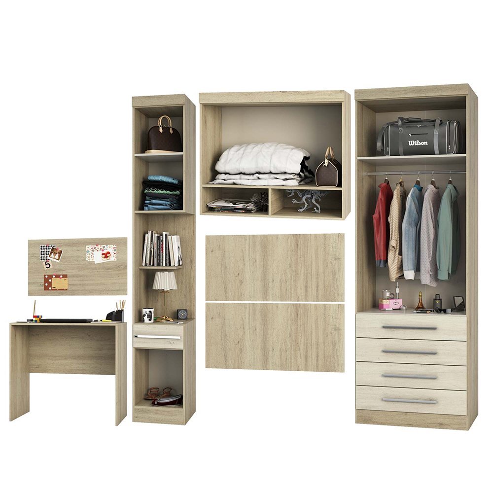 Guarda Roupa Modulado Solteiro 6 Portas 5 Gavetas com Cabeceira e ...