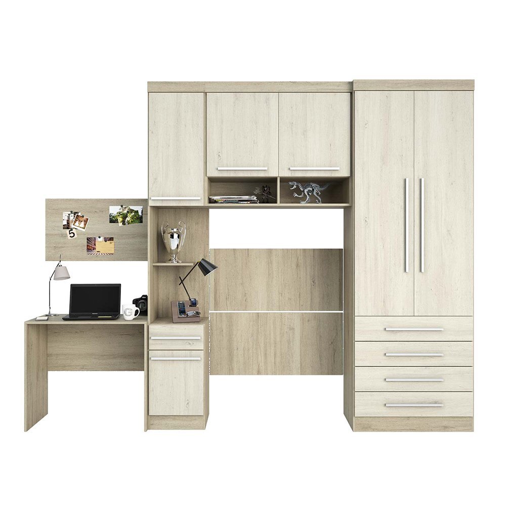 Guarda Roupa Modulado Solteiro 6 Portas 5 Gavetas com Cabeceira e ...