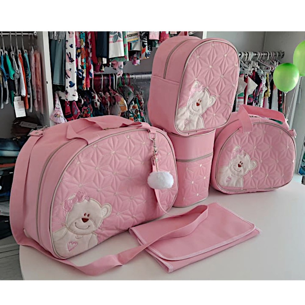 Kit Bolsa Maternidade Menino Menina Unissex Mala Bebe Luxo Cor:Rosa ...