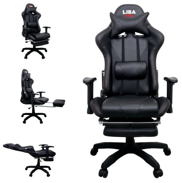 Cadeira Gamer Master Player Relax Liba Full Black Footrest | MadeiraMadeira