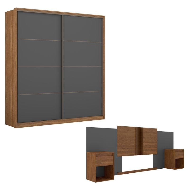 Cabeceira King Petra e Guarda Roupa Casal Belga Amendola Grafito Flex ...