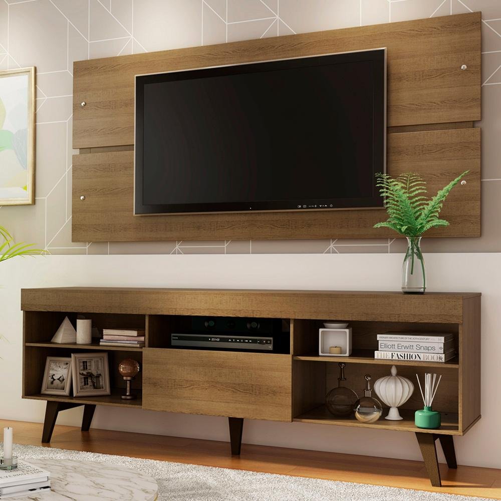 Rack com Painel para Tv até 65 Polegadas Madesa Miami com Pés - Rustic | MadeiraMadeira