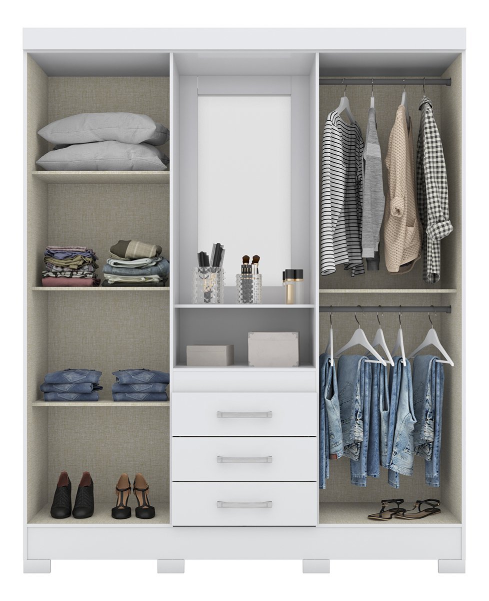 Roupeiro Casal Com 4 Portas 3 Gavetas Com Espelho B24 Flex Branco ...
