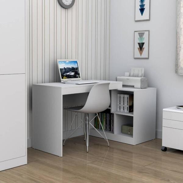 Escrivaninha em L Moove 2 Tampos e 4 Nichos - Branco | MadeiraMadeira