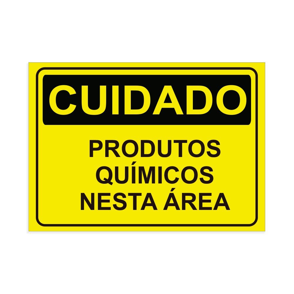 Placa de Sinalização Cuidado Produtos Químicos Nesta Área | MadeiraMadeira
