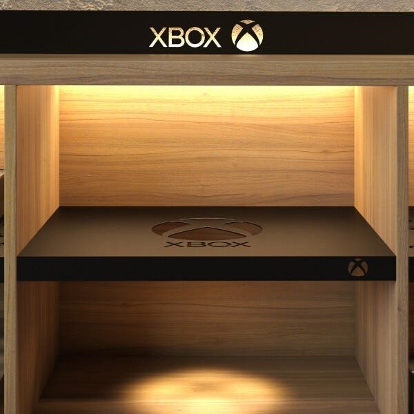 Rack Bancada Gamer Geek Madeira Metal xbox com LED Incluso | MadeiraMadeira