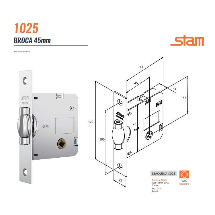 Fechadura Stam 1025 Pivotante para Banheiro Quadrada Dourado ...