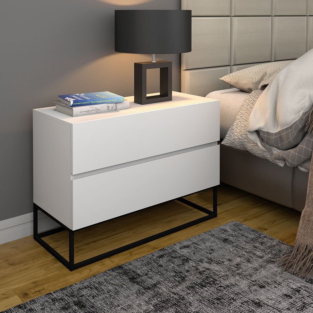 Mesa de Cabeceira Branco Eros 60cm 2 Gavetas Estilo Industrial Design ...