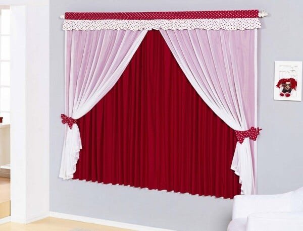 Cortina Talita para Varão Duplo 2 Metros Vermelho Com Voal Percal 150 ...