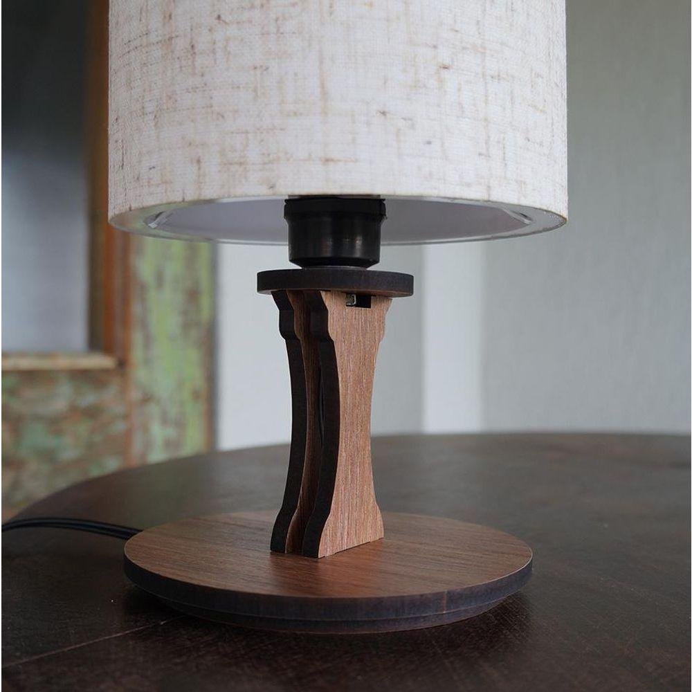 Abajur De Mesa Base Marrom E Cúpula Tecido Linho Bege Bivolt ...