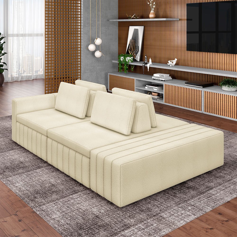 Sofá Ilha com Encosto e Almofadas Móveis Olimpo 265cm Modulado Bouclê ...