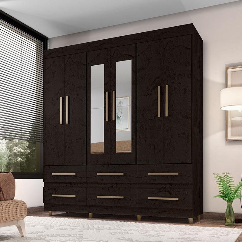 Guarda Roupa Casal 66020 Café com Espelho - Araplac | MadeiraMadeira