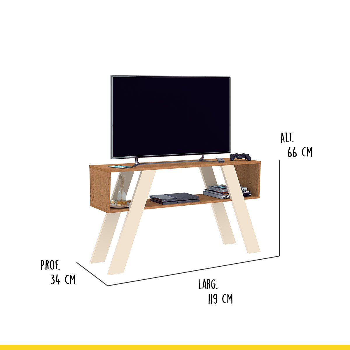 Rack Pequeno para TV até 55 Pol 119 x 66 x 34 Cm Detroit MDP Canelato ...