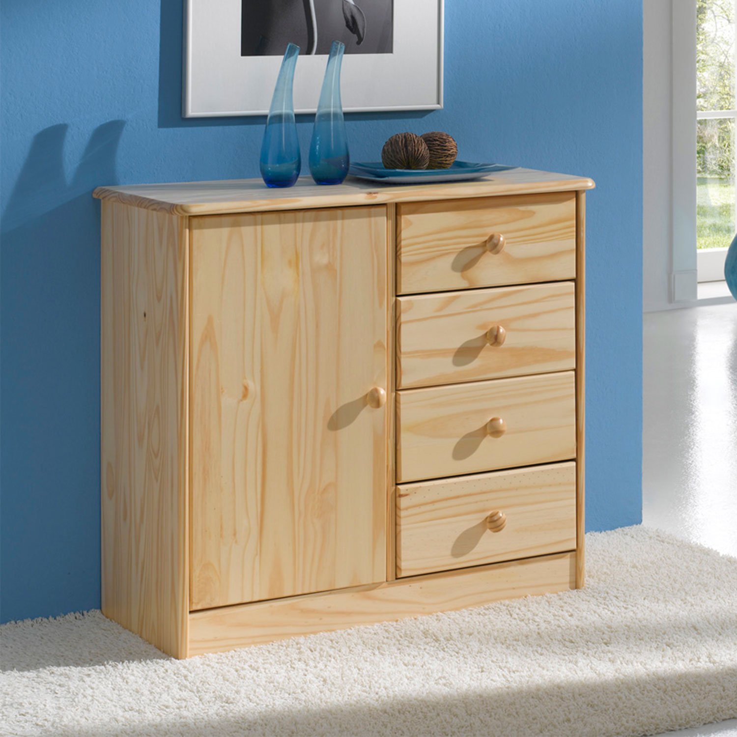 Cômoda Madeira Maciça 1 Porta 4 Gavetas Rondo Natural | MadeiraMadeira