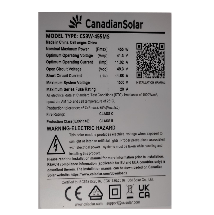 Painel Solar 455W Canadian - Mono CS3W-455MS | MadeiraMadeira