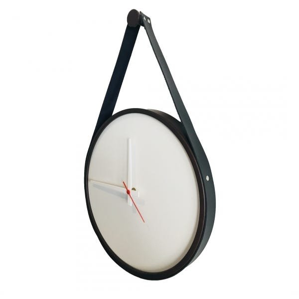 Relógio Decorativo Adnet Preto Alça Corino Preta Mostrador Branco ...