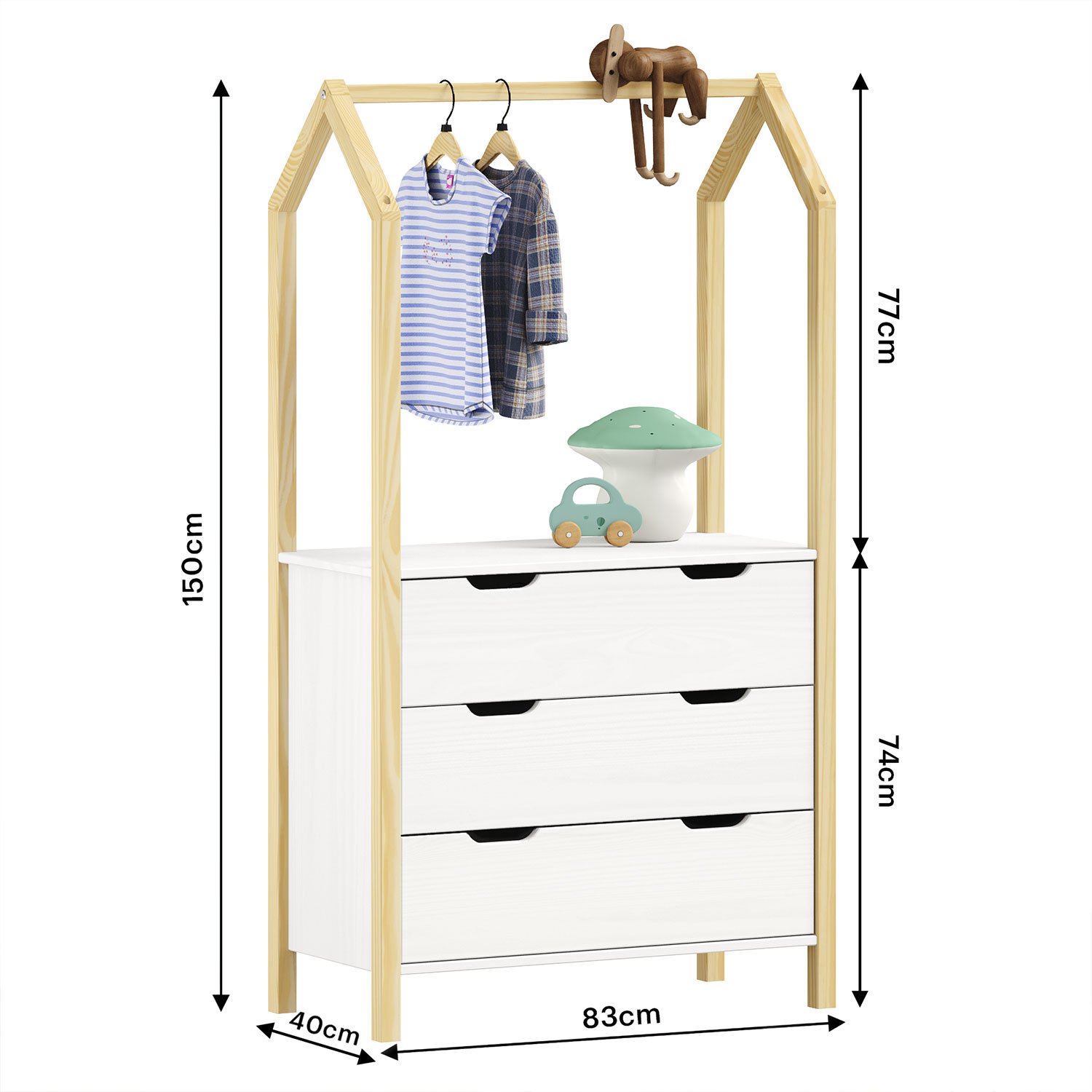 Cômoda Infantil Montessori Madeira com Arara 3 Gavetas Amira ...